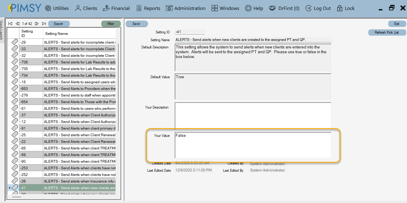 How to Use System Settings – PIMSY EHR Help Desk