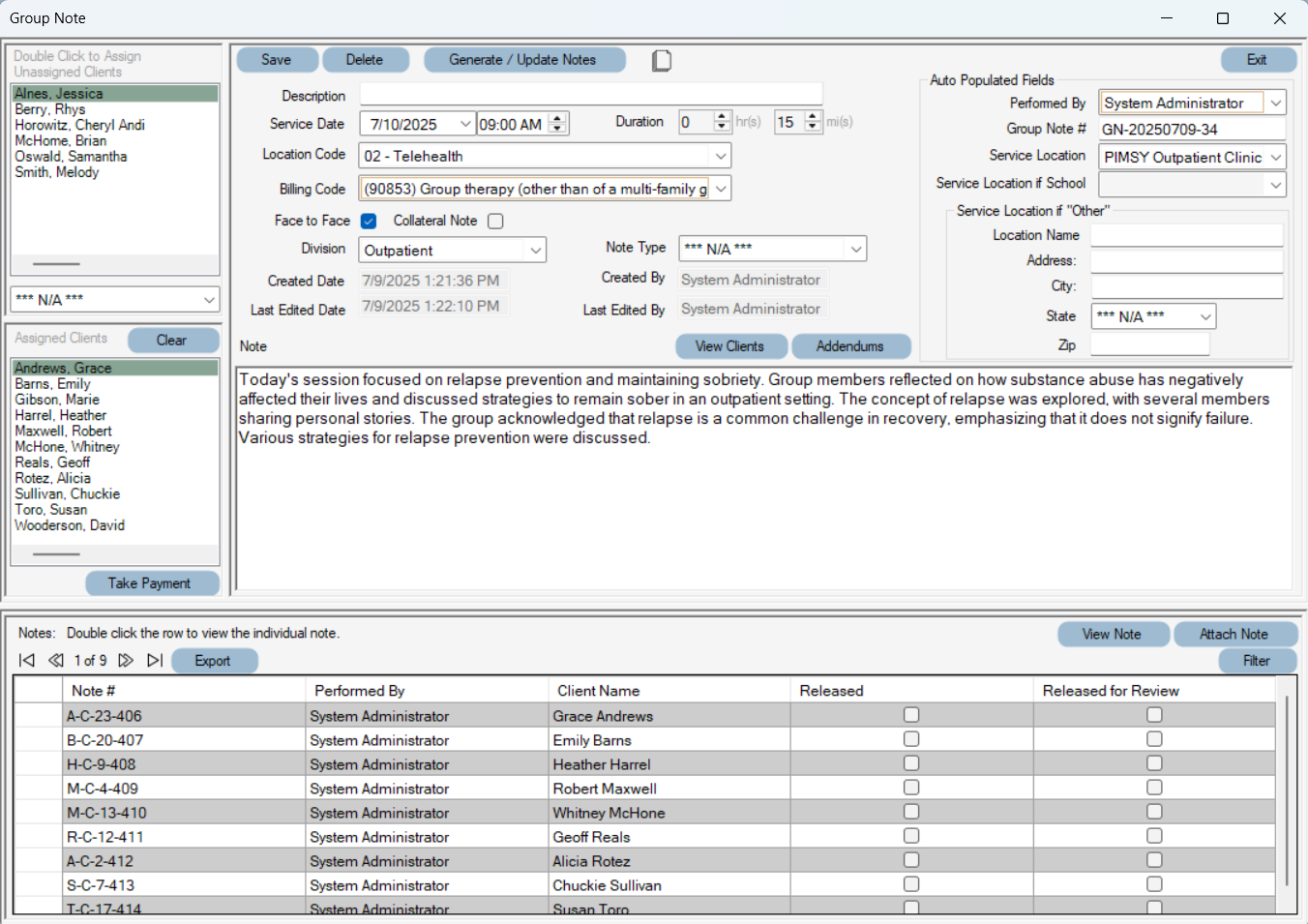 How to Create a Group Note – PIMSY EHR Help Desk