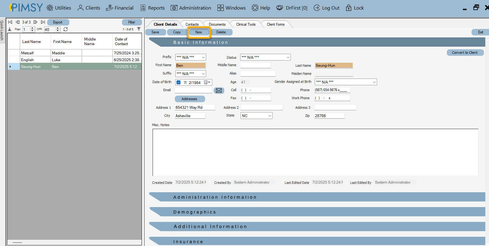 How to Create a Client in the Client Waiting List – PIMSY EHR Help Desk
