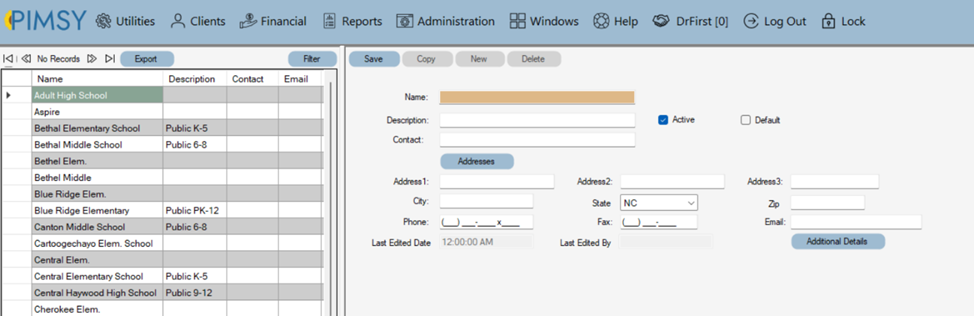 How to View and Add Schools – PIMSY EHR Help Desk
