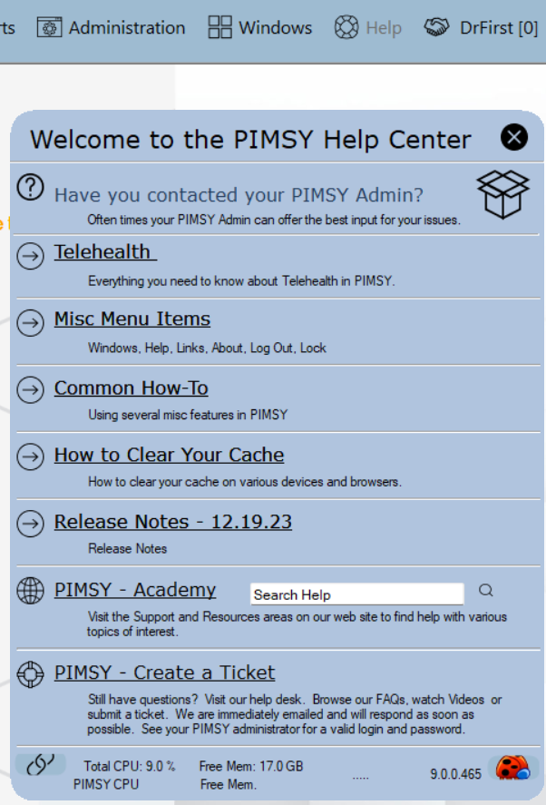 How to Navigate PIMSY's Main Menu – PIMSY EHR Help Desk