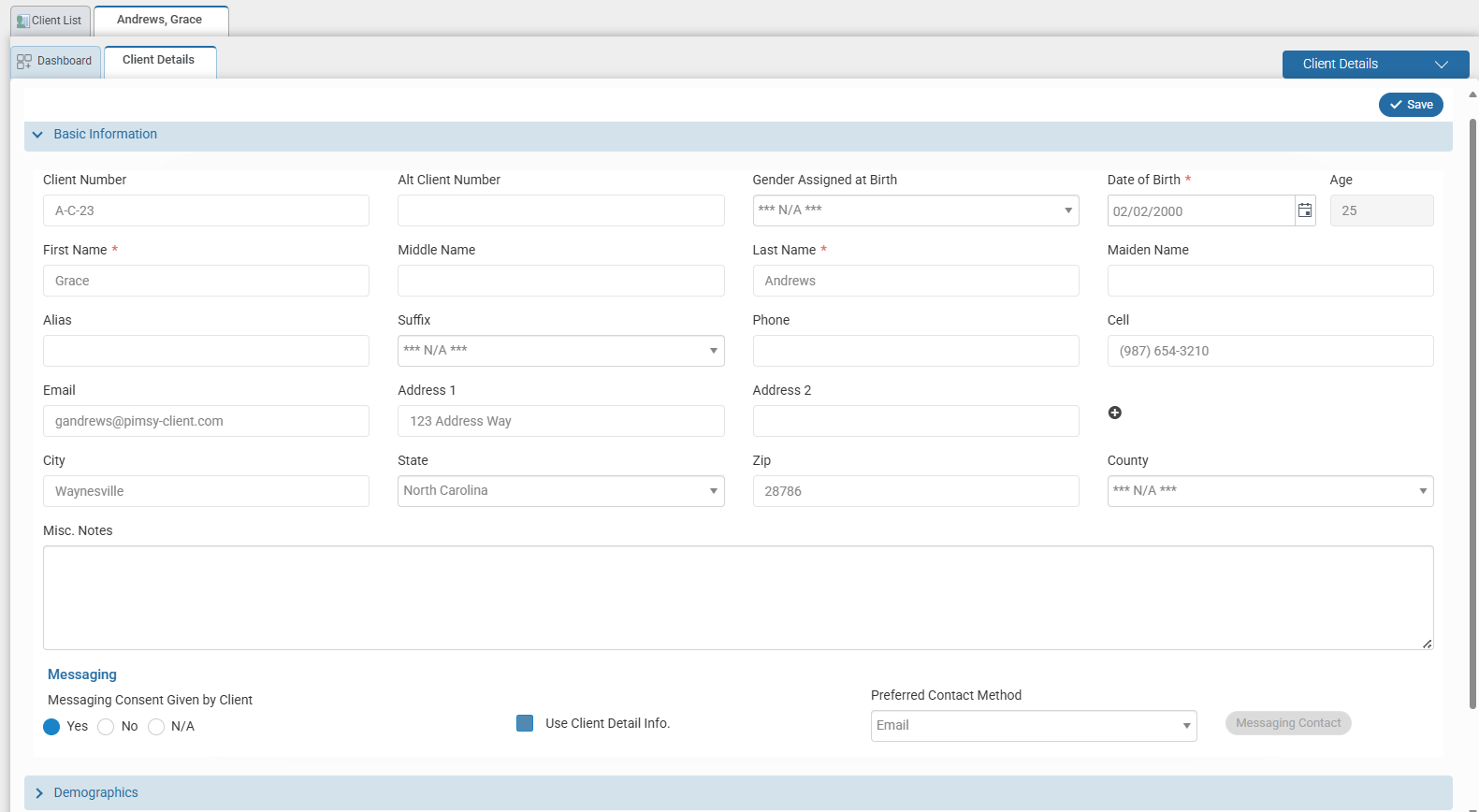 How to Navigate the Client Details Tab in the Portal – PIMSY EHR Help Desk