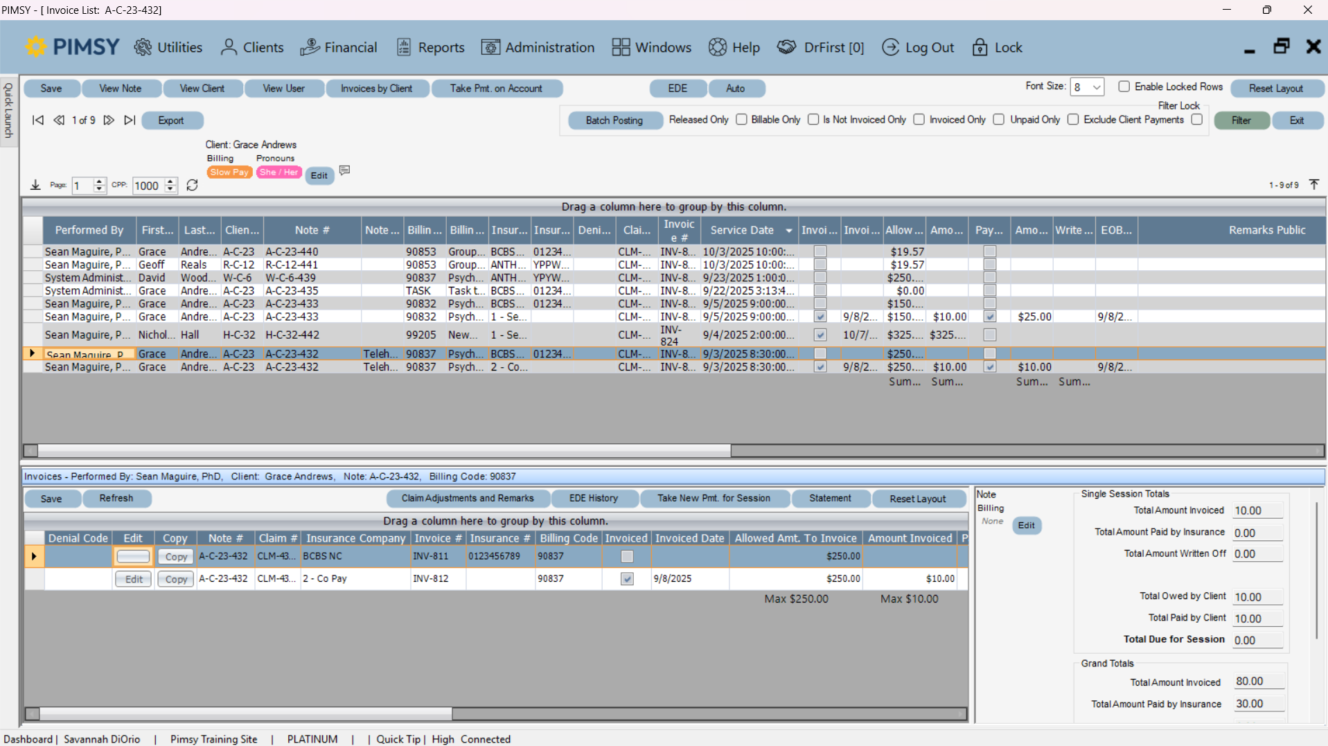 How to Maneuver the Invoicing Screen – PIMSY EHR Help Desk