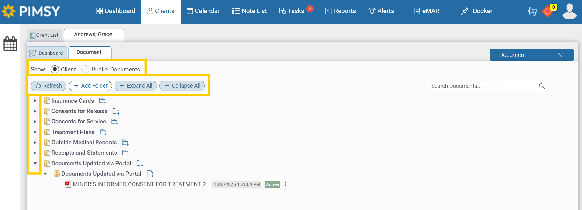 How to View the Client Documents Tab in the Portal – PIMSY EHR Help Desk